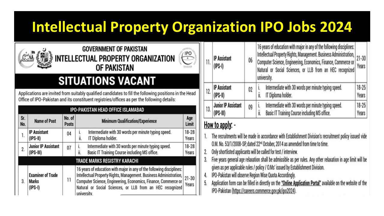Intellectual Property Organization IPO Jobs 2024 - Online Apply