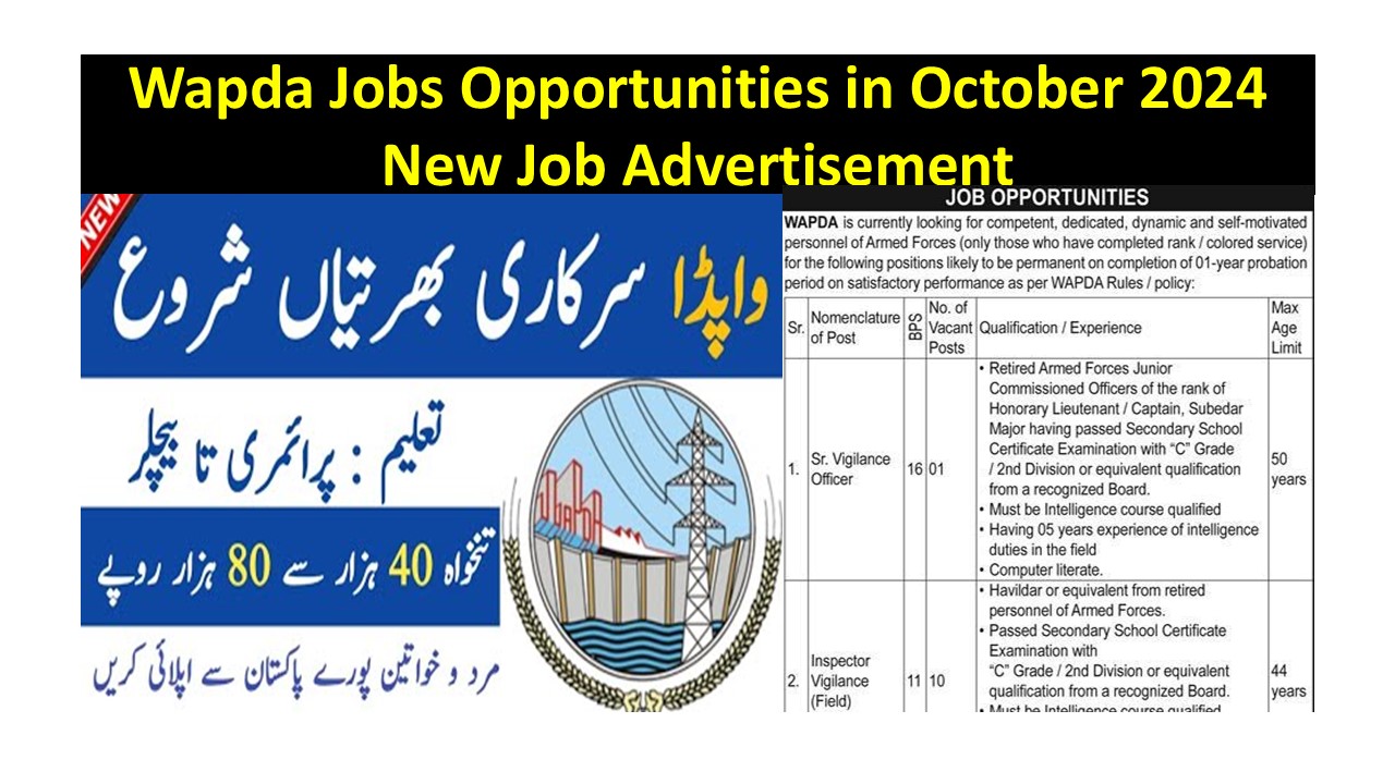 Wapda Jobs Opportunities in October 2024 New Job Advertisement