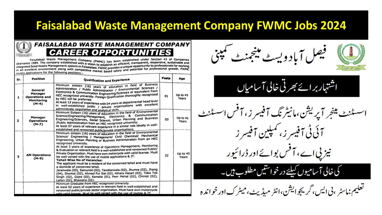 Faisalabad Waste Management Company FWMC Jobs 2024